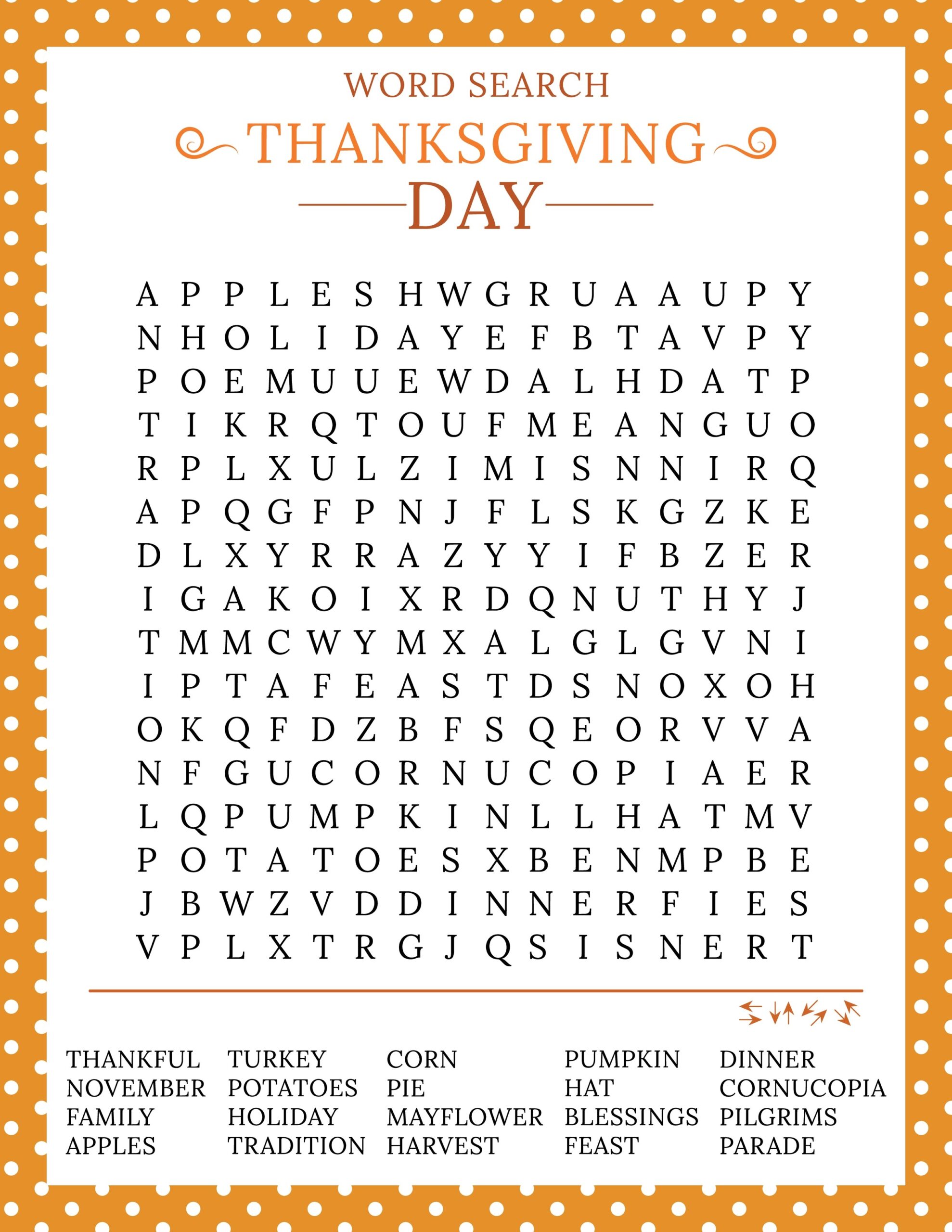 Thanksgiving Day Word Search Puzzle - Pop and Thistle